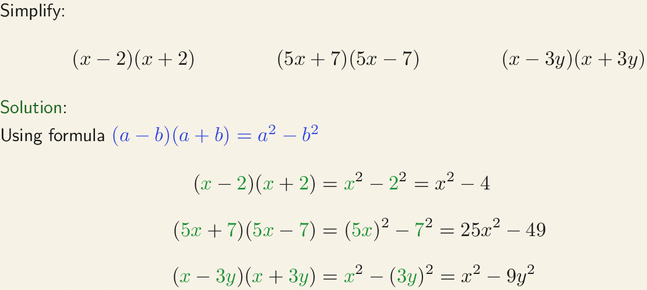 Multiplication by short multiplication formulas.