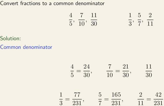 Common denominator of fractions
