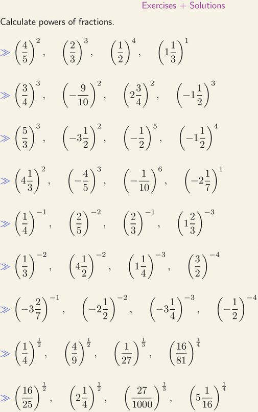 Exercises. Powers of fractions.